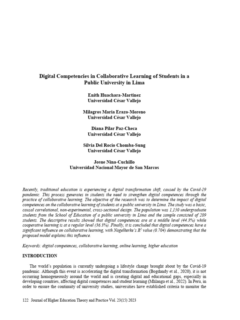 Digital Competencies in Collaborative Learning of Students in A Public ...