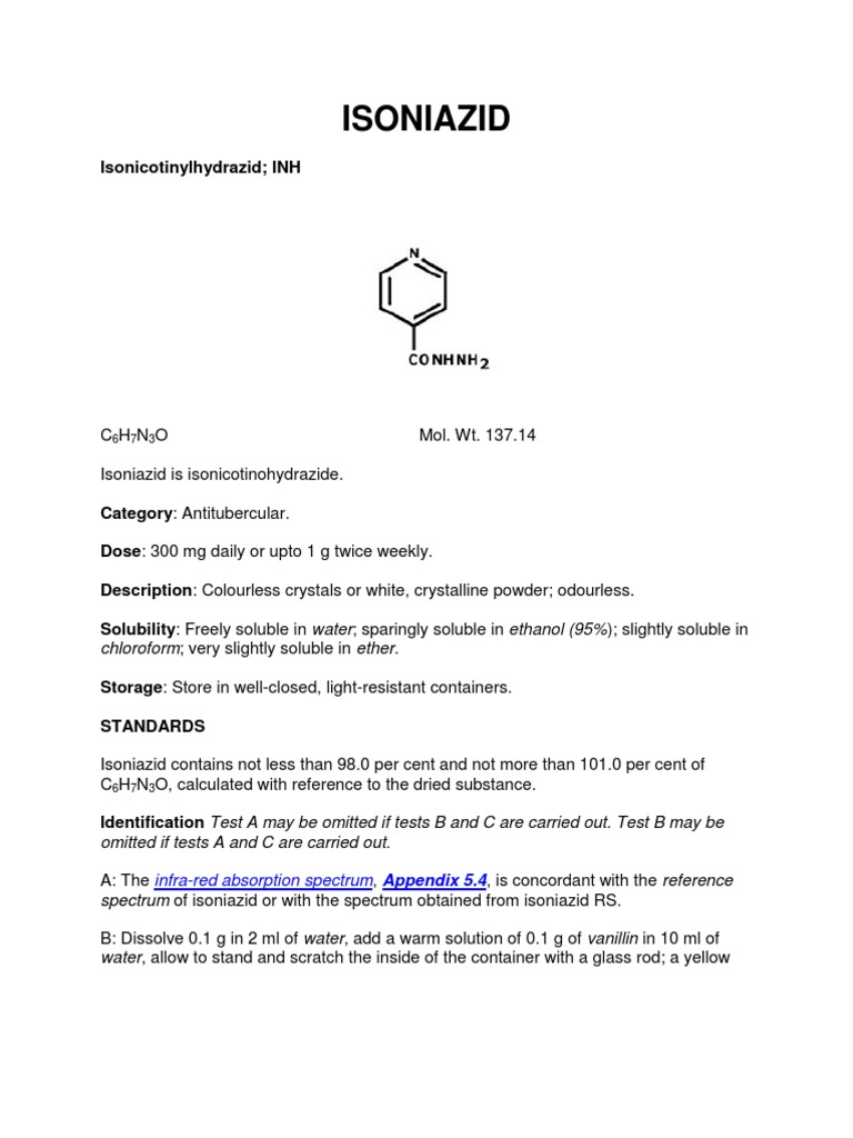ISONIAZID | PDF | Solubility | Mass Concentration (Chemistry)