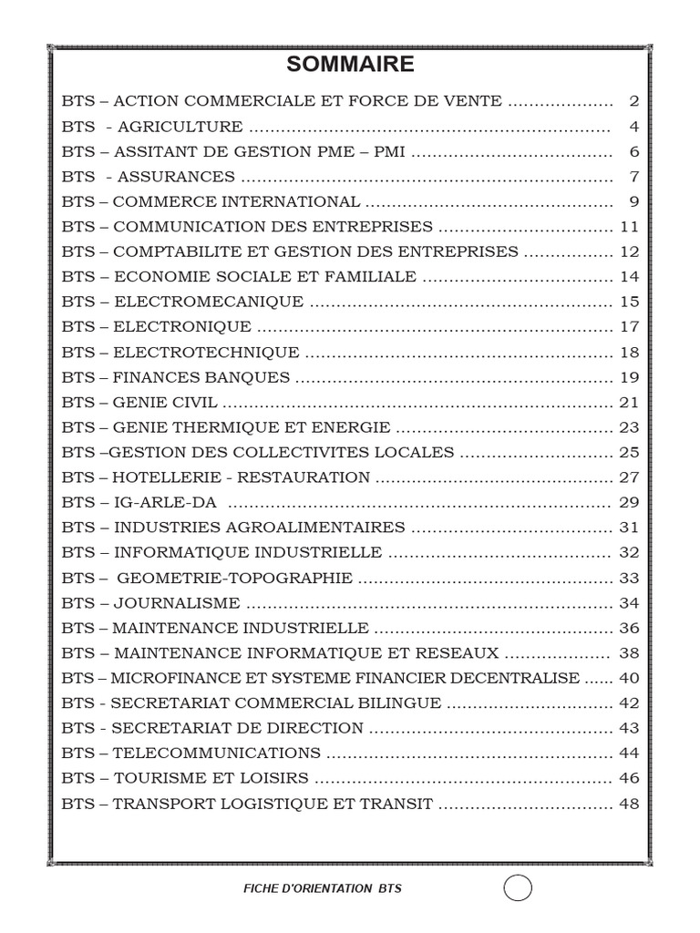 Fiche Orientation Bts 2022 | PDF