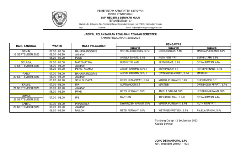 Jadwal PTS Ganjil 2023 - 2024 | PDF