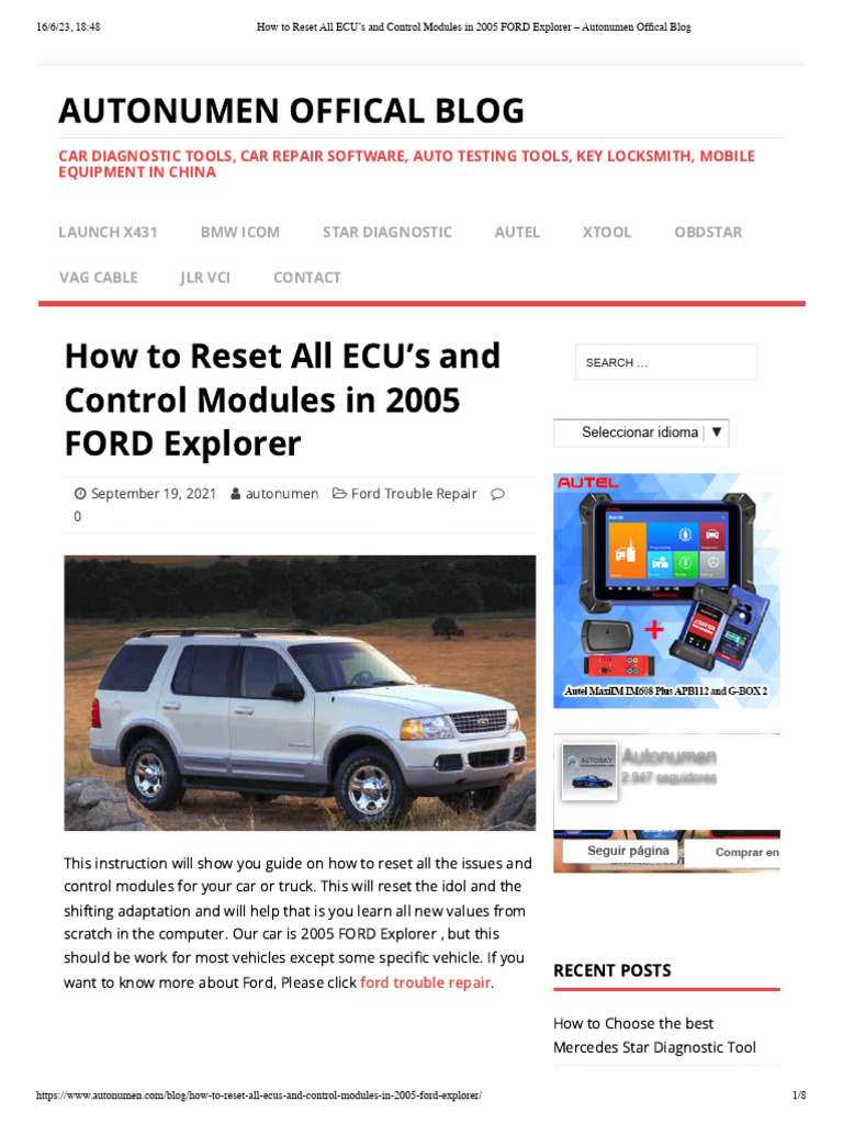 How To Reset All ECU's and Control Modules in 2005 FORD Explorer ...