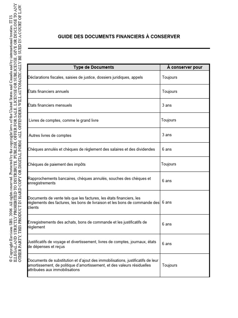 Guide Des Documents Financiers À Conserver D1746 | PDF