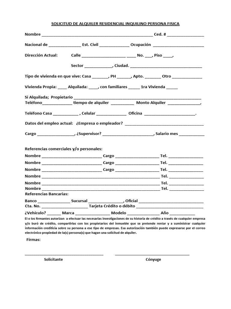Solicitud Alquiler - Inquilino y Garante Persona Fisica. | PDF | Derecho