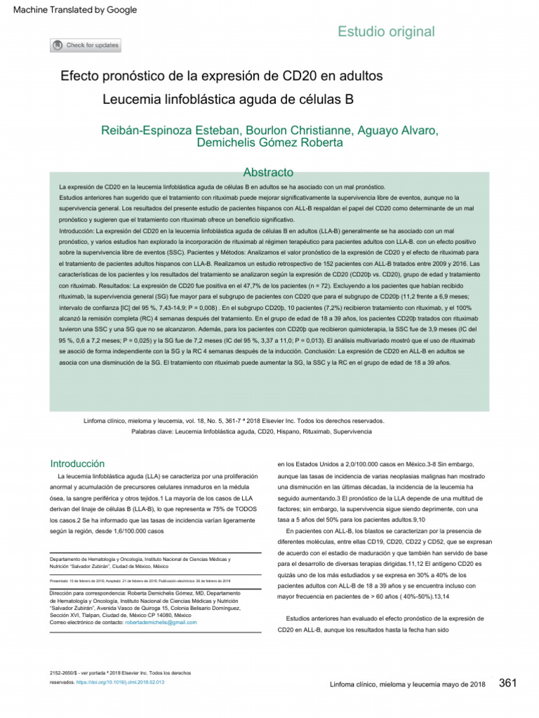 Prognostic Effect of CD20 Expression in Adult B Cell | PDF