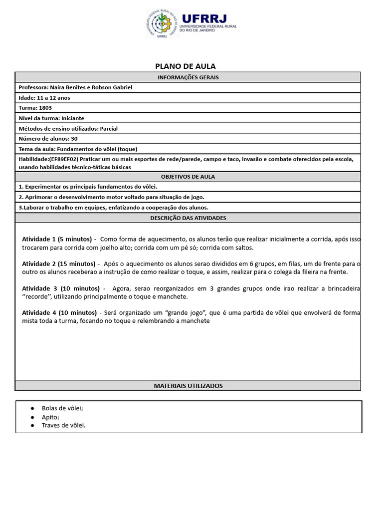 Plano de Aula 1802 | PDF