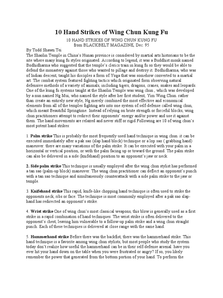 Wing Chun's 10 Essential Hand Strikes | PDF | Wing Chun | Chinese ...