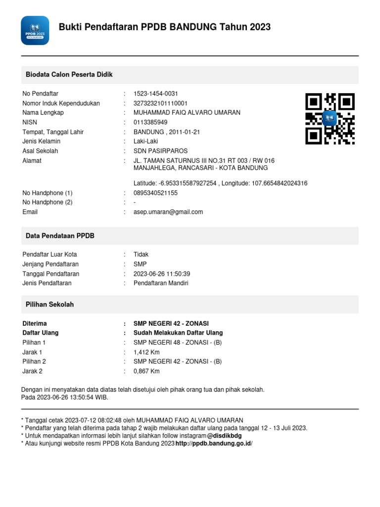 Contoh Bukti Pendaftaran | PDF