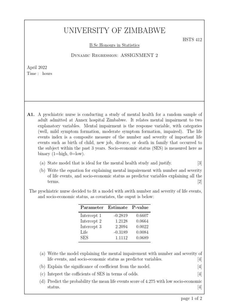 HSTS 412 GLM Assignment 2 2022 | PDF