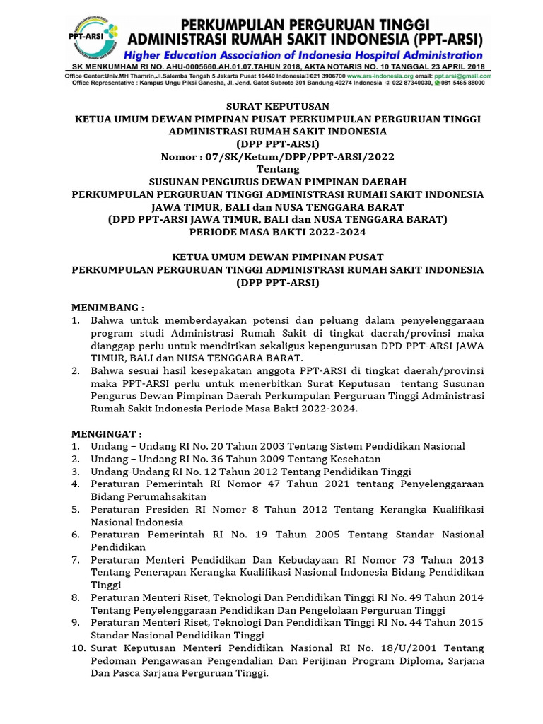 Jaytim - Bali - NTB - SK - Pengurus DPD - PPT-ARSI - Final | PDF