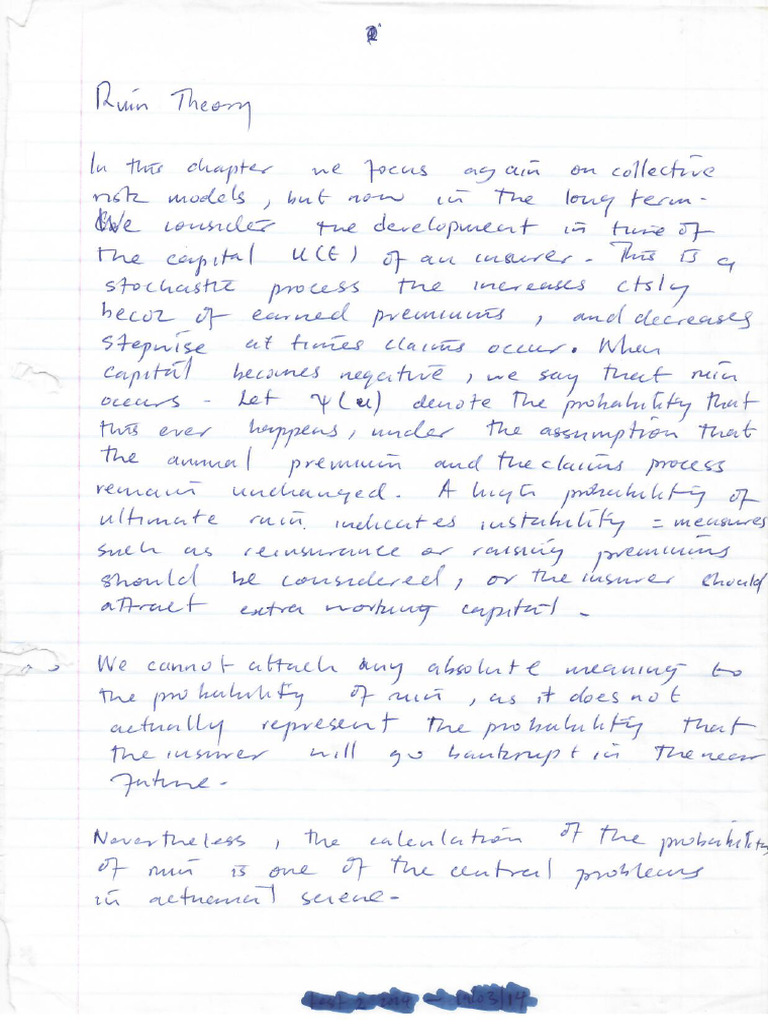 Ruin Theory Hand Written Notes | PDF