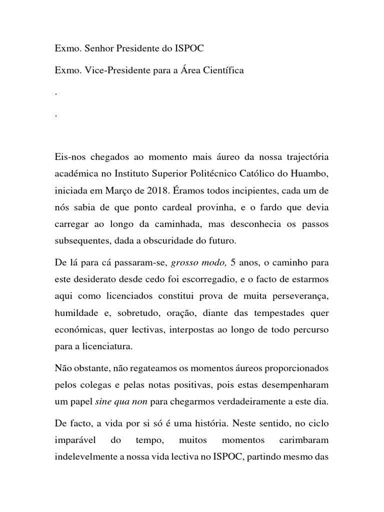 Agradecimento pela Graduação no ISPOC | PDF | Comunicação humana ...