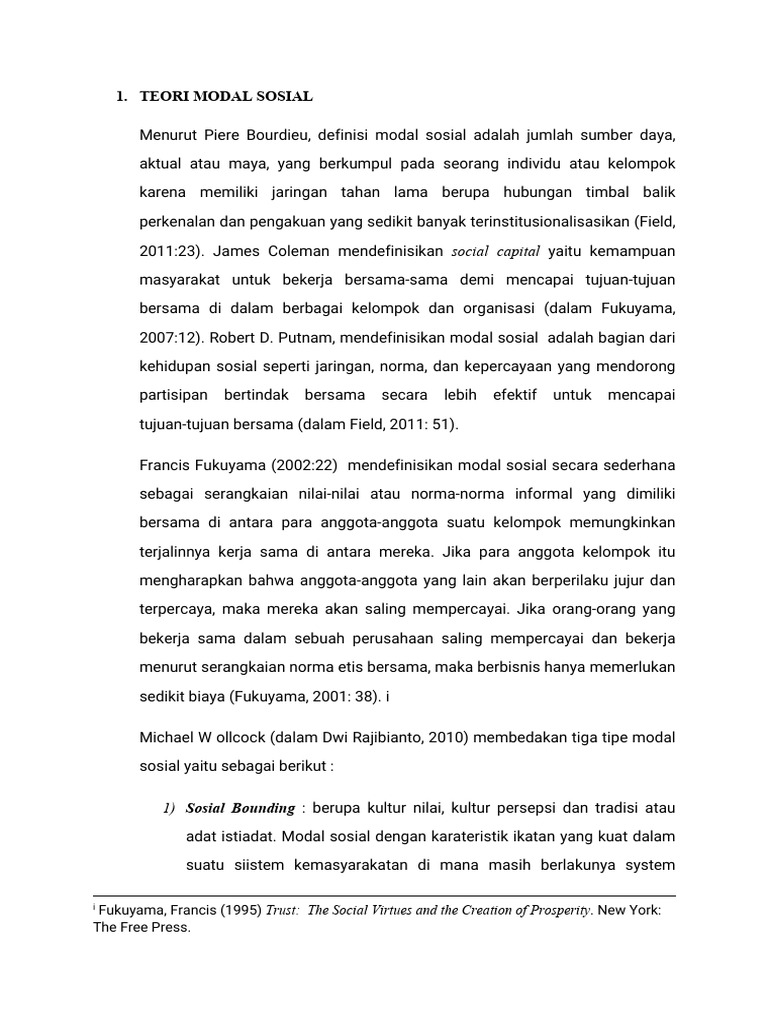 Teori dan Unsur Modal Sosial | PDF | Karier & Perkembangan