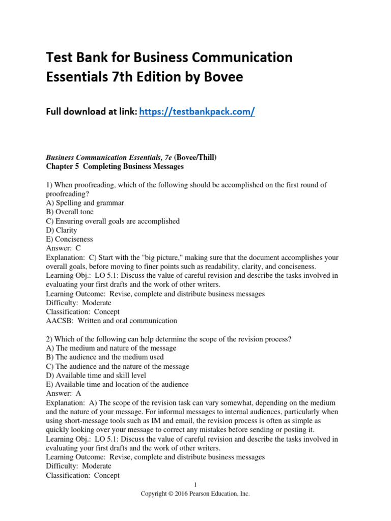 Test Bank For Business Communication Essentials 7th Edition by Bovee 1 ...