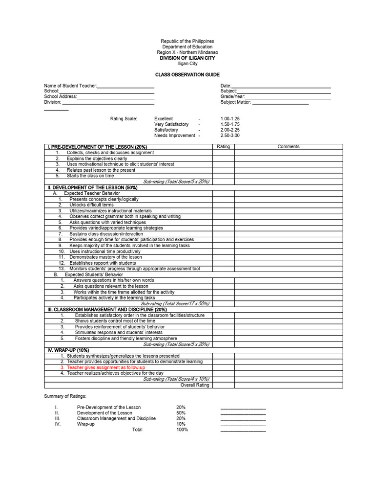 Final Demo Observation Guide | PDF