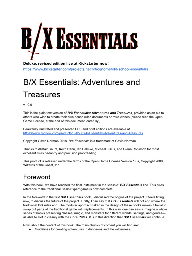 B X Essentials Adventures and Treasures | PDF