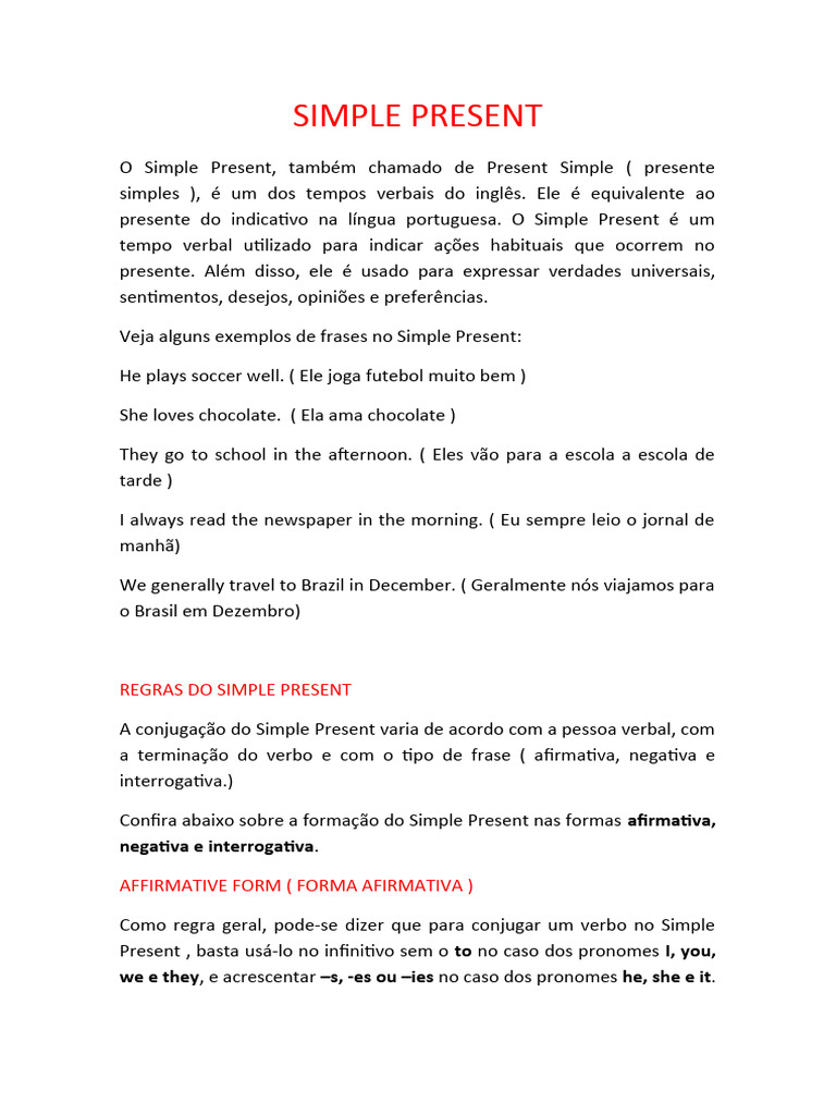 Simple Present Apostila de Inglês | PDF