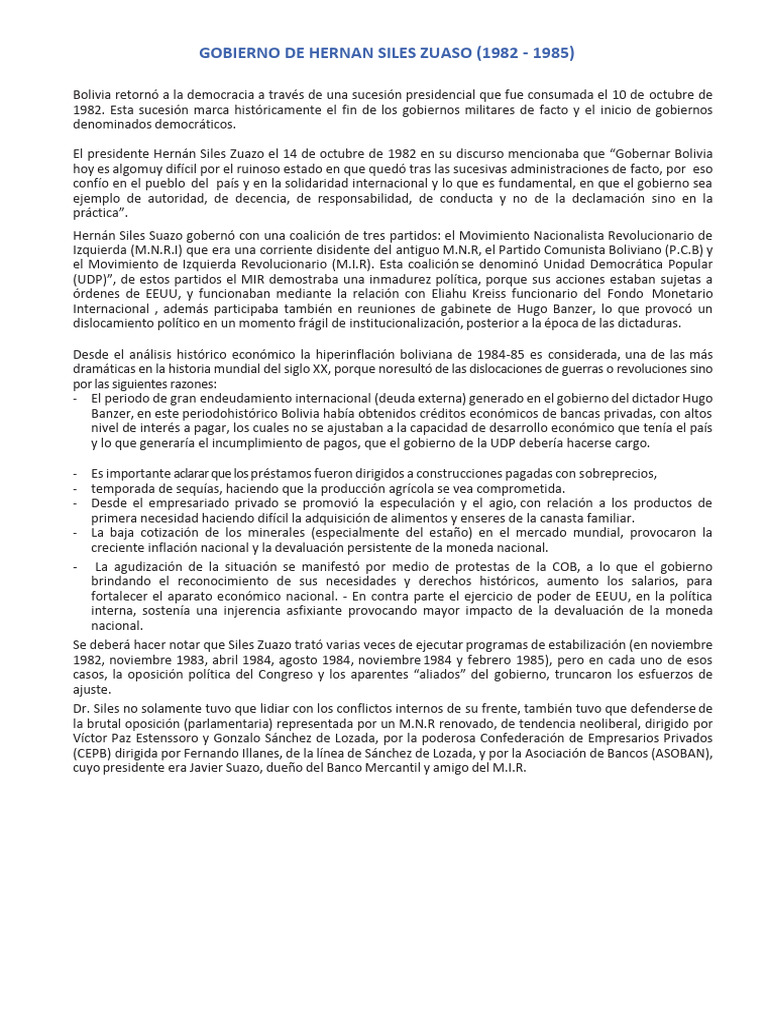 Gobierno de Hernan Siles Zuaso | PDF | Política