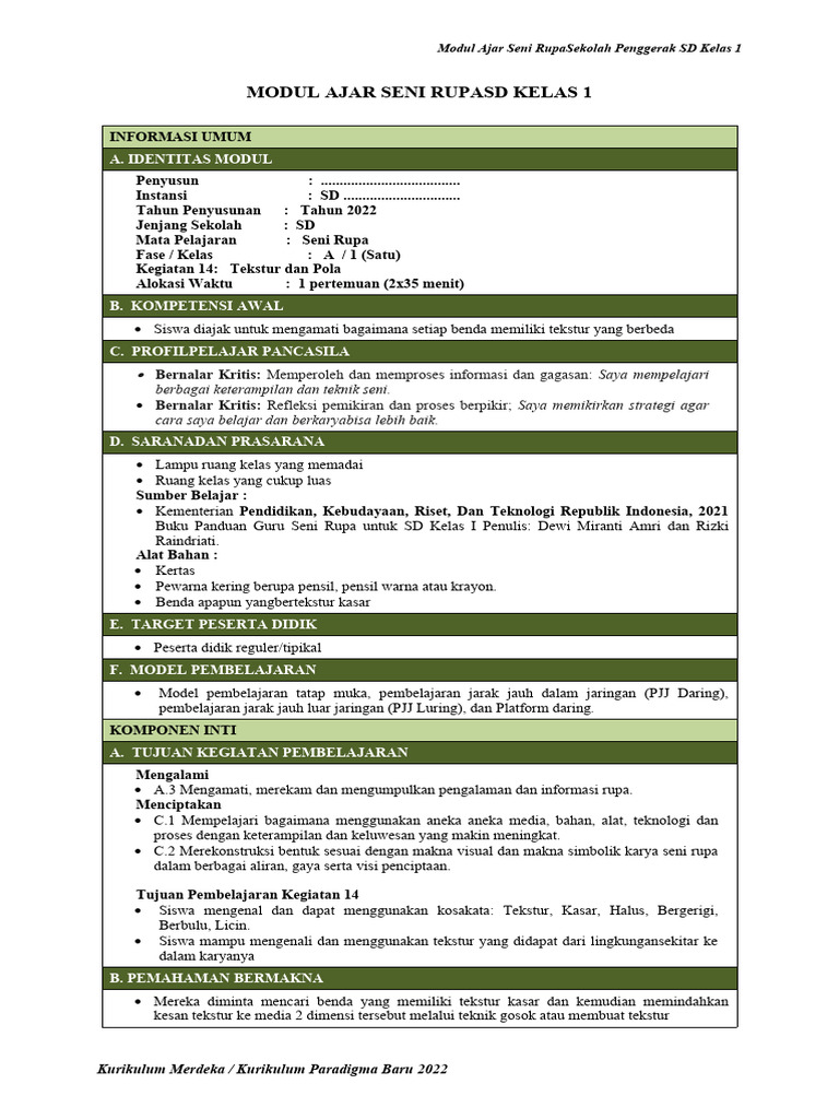 MA SENI RUPA K1 Keg 14 | PDF