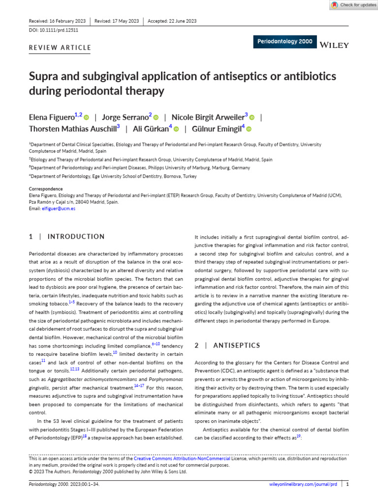 Supra and Subgingival Application of Antiseptics or Antibiotics | PDF ...