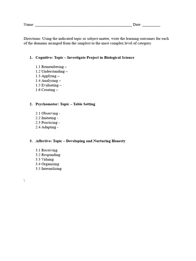 Three Domains of Learning Activity (ED 108) | PDF | Career & Growth | Art