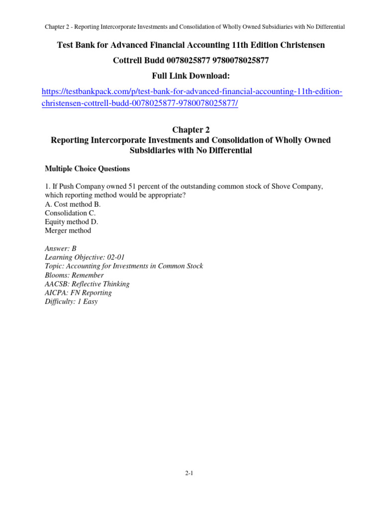 Test Bank For Advanced Financial Accounting 11th Edition Christensen ...