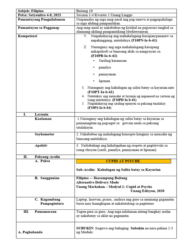 Filipino 10, Q1-W1 | PDF | Science & Mathematics
