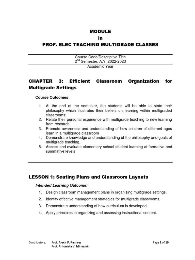 CHAPTER 3 LESSON 1 Seating Plans and Classroom Layouts | PDF