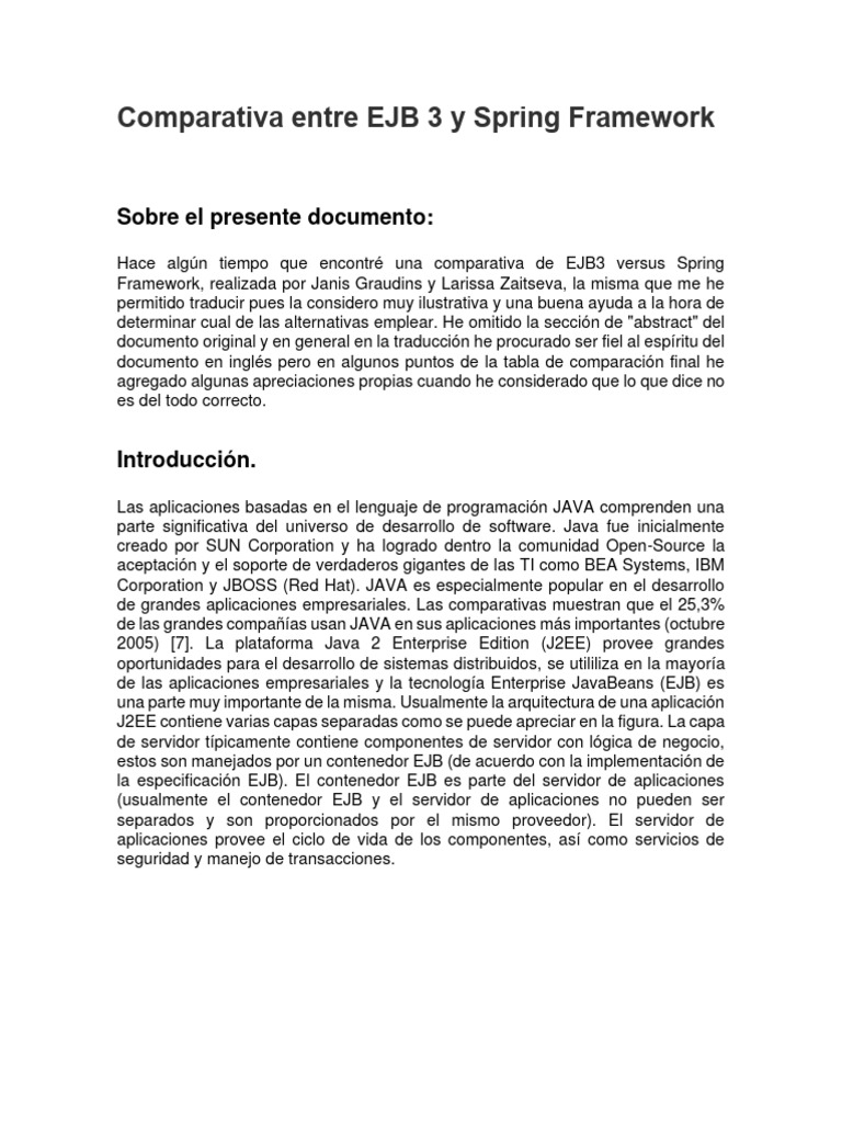ANDEAN - FRAMEWORK Comparativa Entre EJB 3 y Spring Framework | PDF ANDEAN - FRAMEWORK Comparativa Entre EJB 3 y Spring Framework | PDF