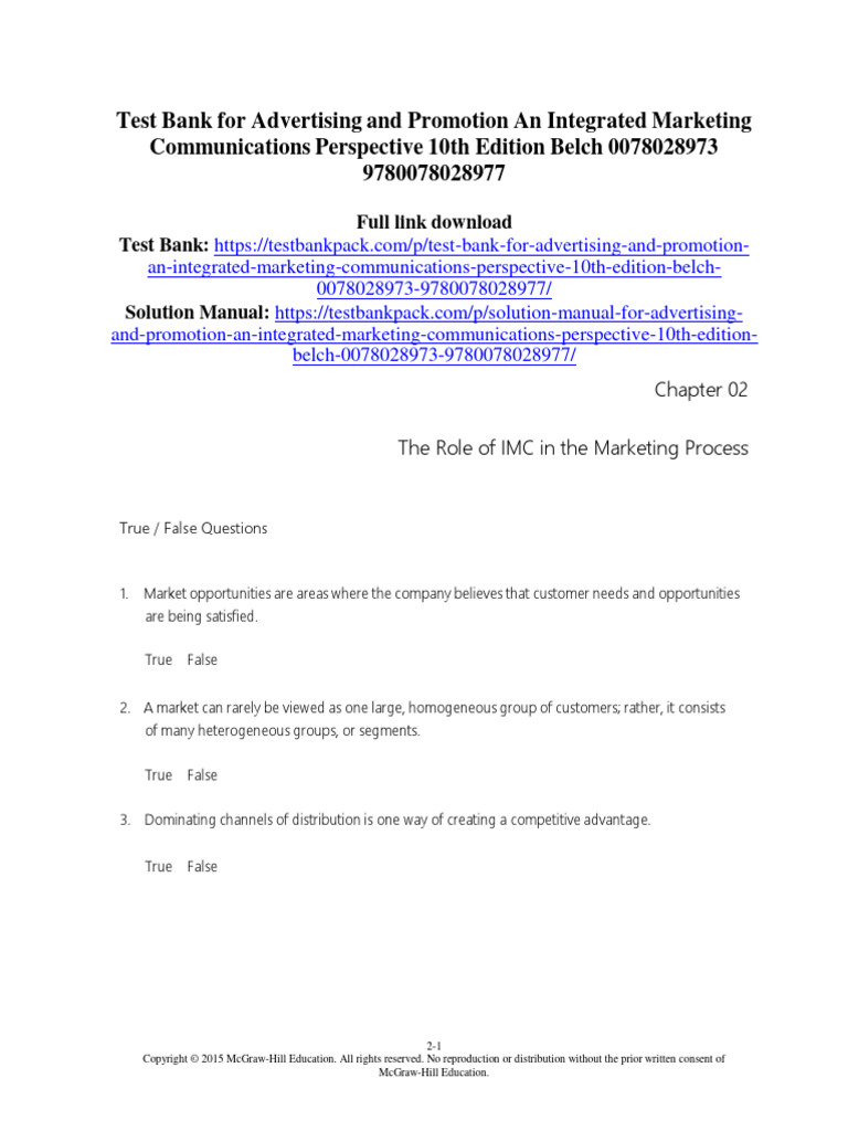 Test Bank For Advertising and Promotion An Integrated Marketing ...