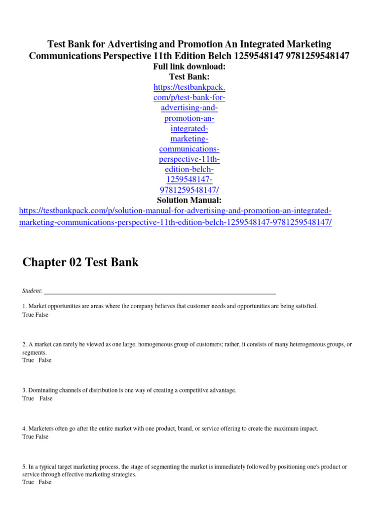 Test Bank For Advertising and Promotion An Integrated Marketing ...