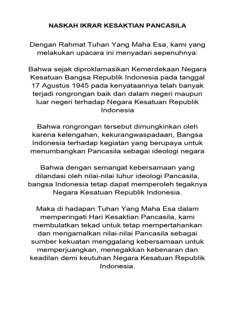 NASKAH IKRAR KESAKTIAN PANCASILA | PDF