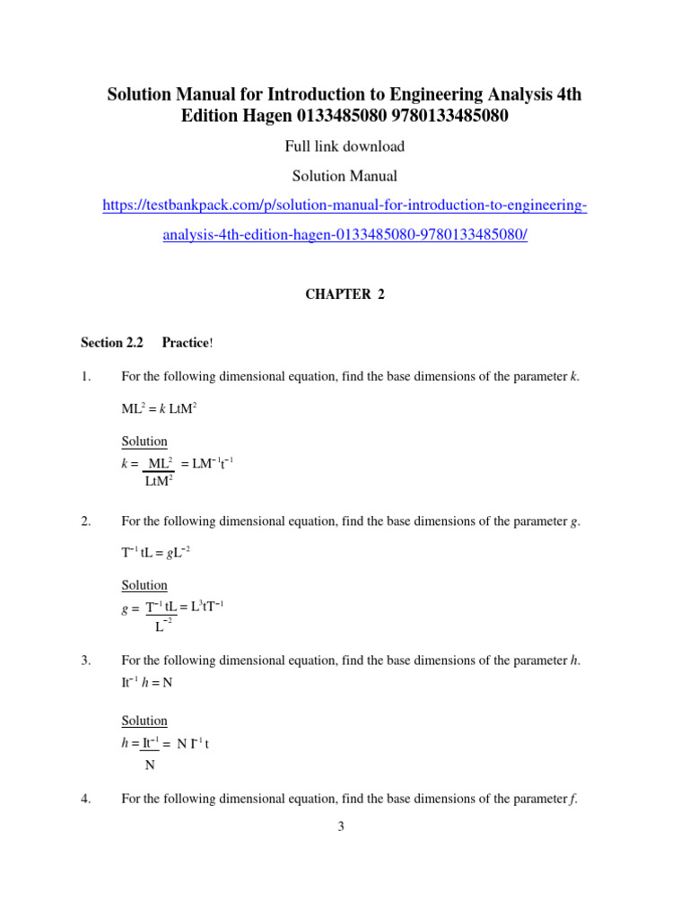 Solution Manual For Introduction To Engineering Analysis 4th Edition Hagen 0133485080 ...