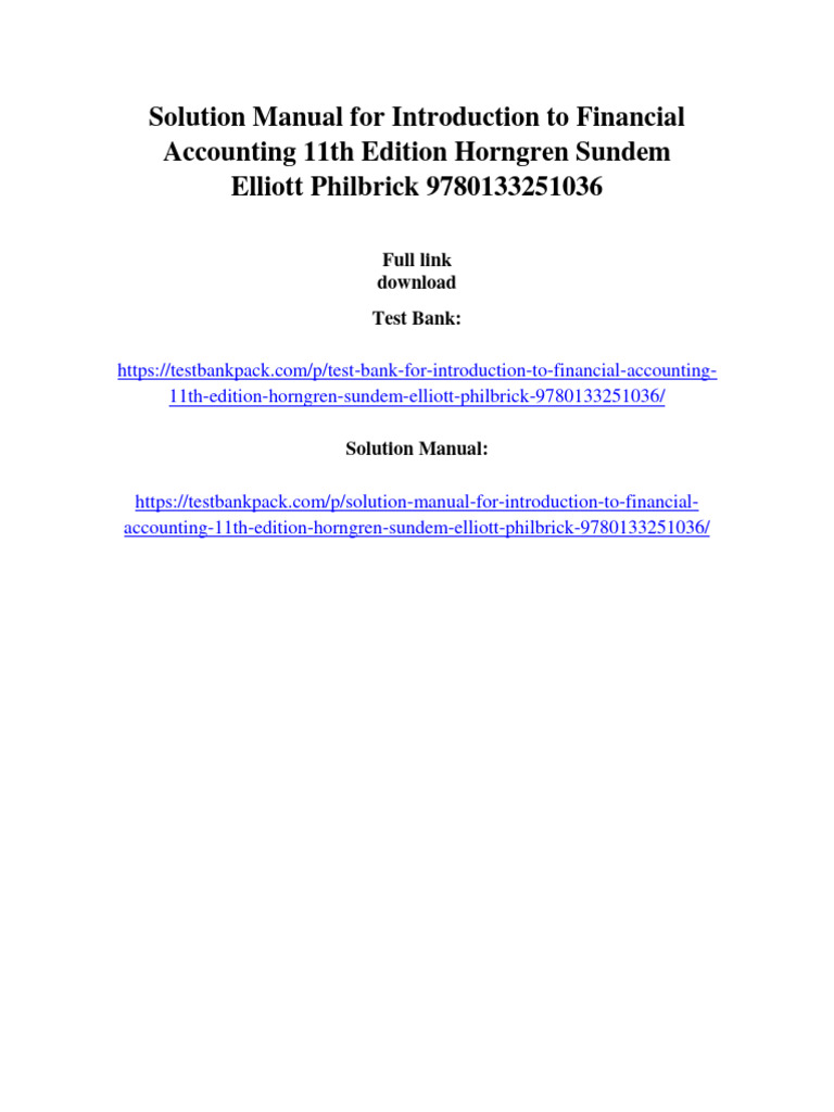 Solution Manual For Introduction To Financial Accounting 11th Edition ...