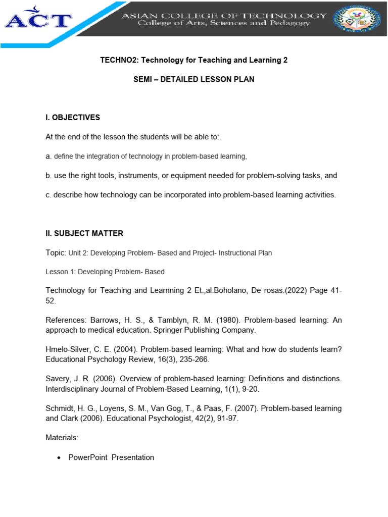 Techno 2 Final SEMI - DETAILED LESSON PLAN | PDF