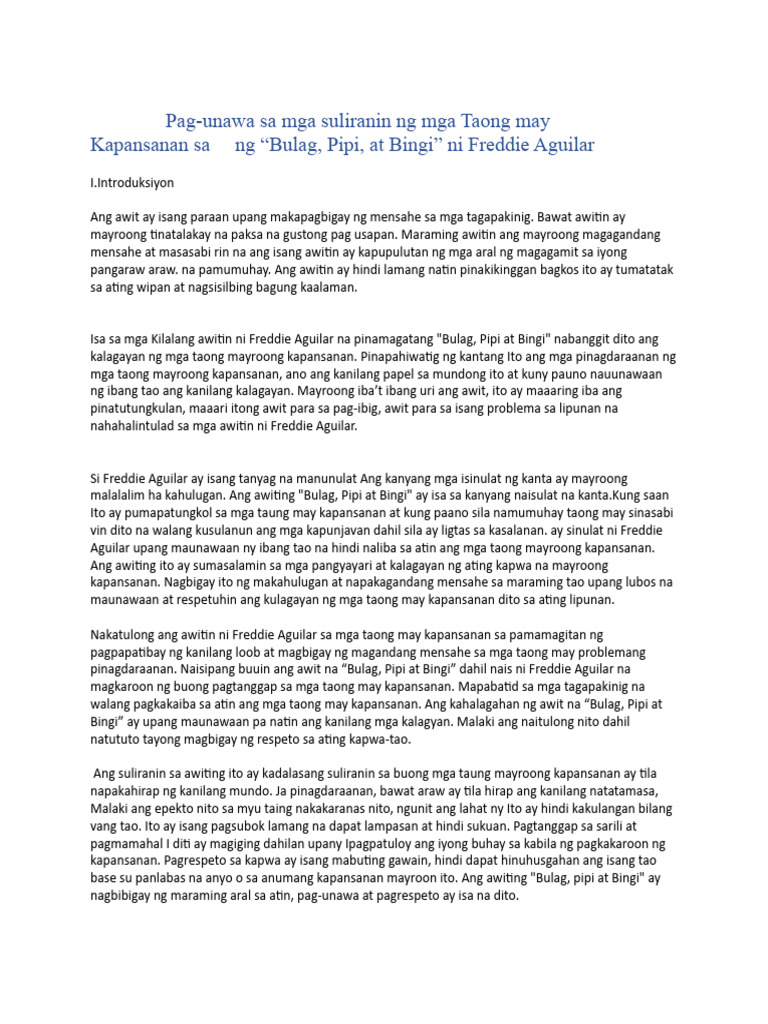 Pag-Unawa Sa Mga Suliranin NG Mga Taong May Kapansanan Sa NG "Bulag ...