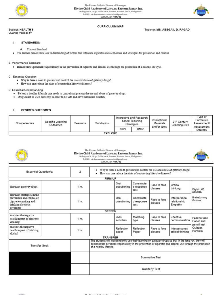 Health 8 Curriculum Map Q4 | PDF