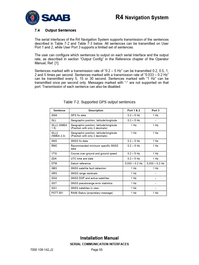GPS Saab R4 - Output Nmea Spec. | PDF