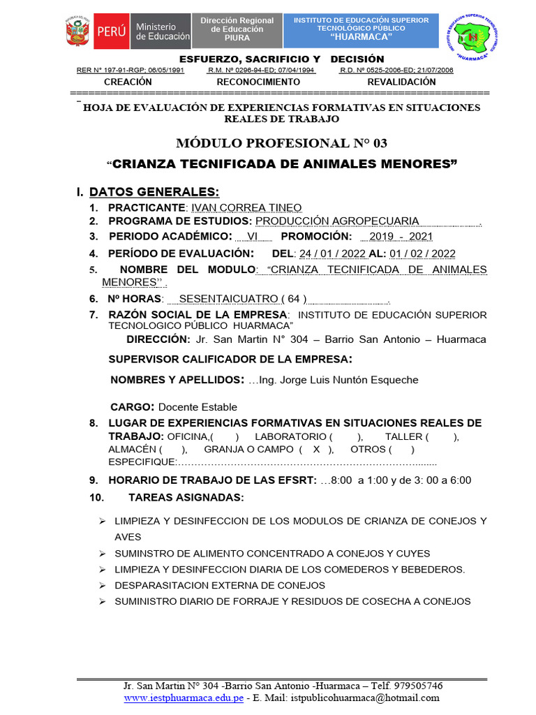 HOJA DE EVAL. MOD. 06 - PA - 2019.docx I - IVAN | PDF