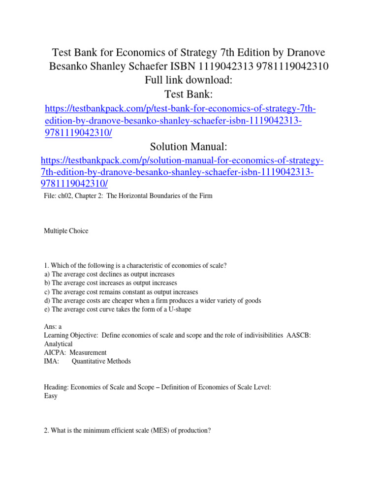 Test Bank for Economics of Strategy 7th Edition | PDF | Finance & Money ...