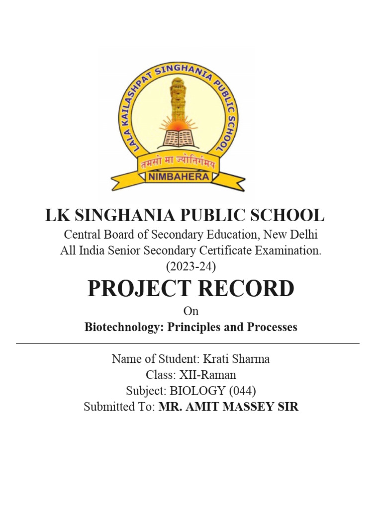 Krati Sharma Bio Project File. | PDF