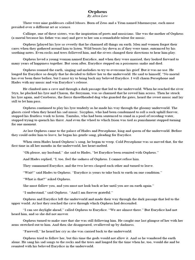 Orpheus Myth 2cztm9e | PDF | Hades | Orpheus