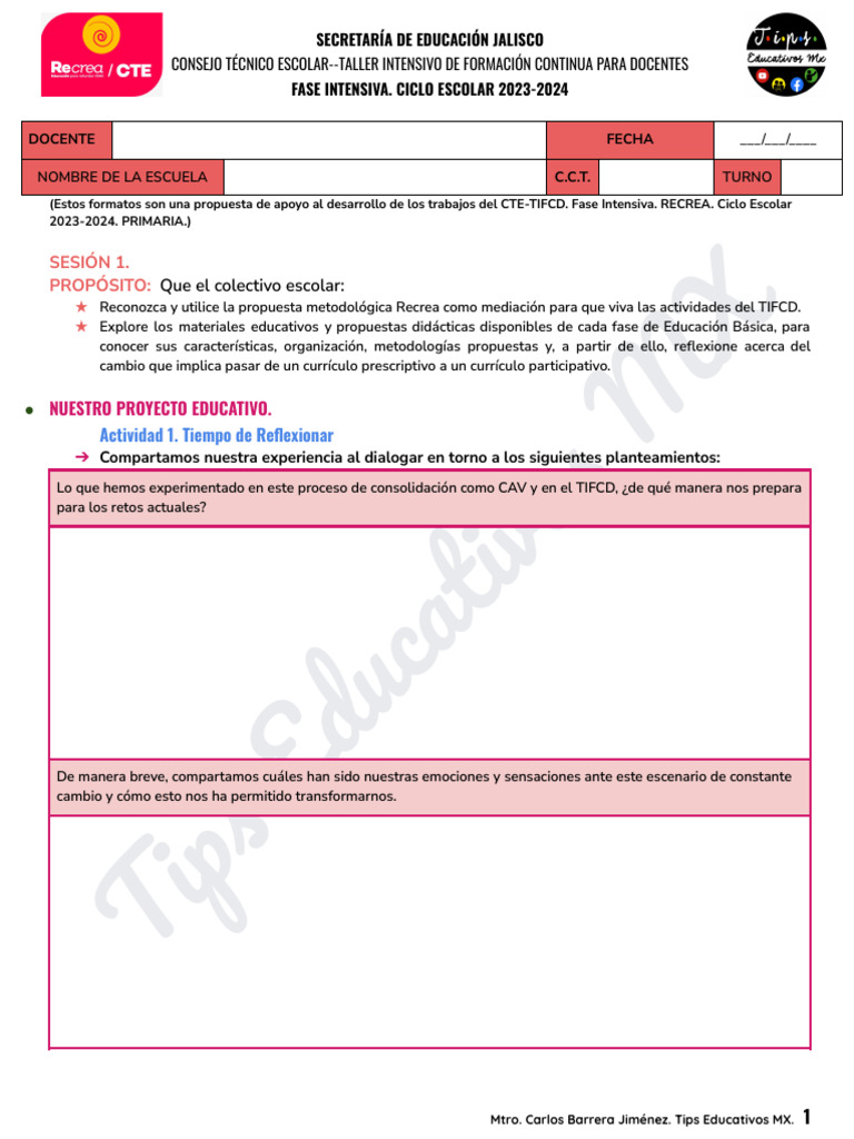 Formatos de Apoyo Cte-Tifcd Recrea. S1. Fi. Ciclo 23-24 - Tips ...