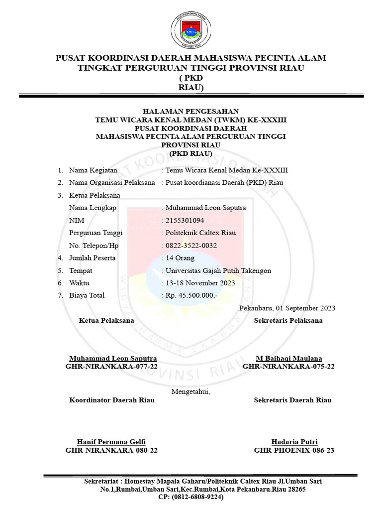 Proposal TWKM PKD Riau | PDF