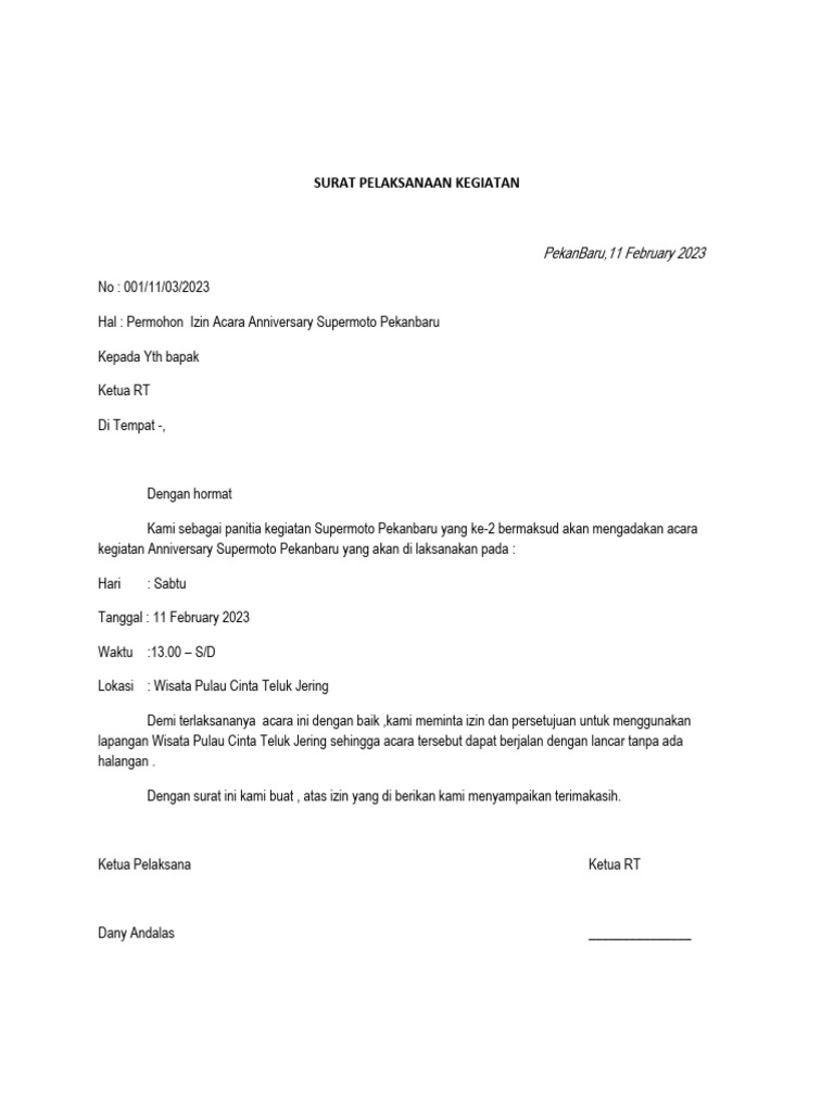 Surat Pelaksanaan Kegiatan Pdf