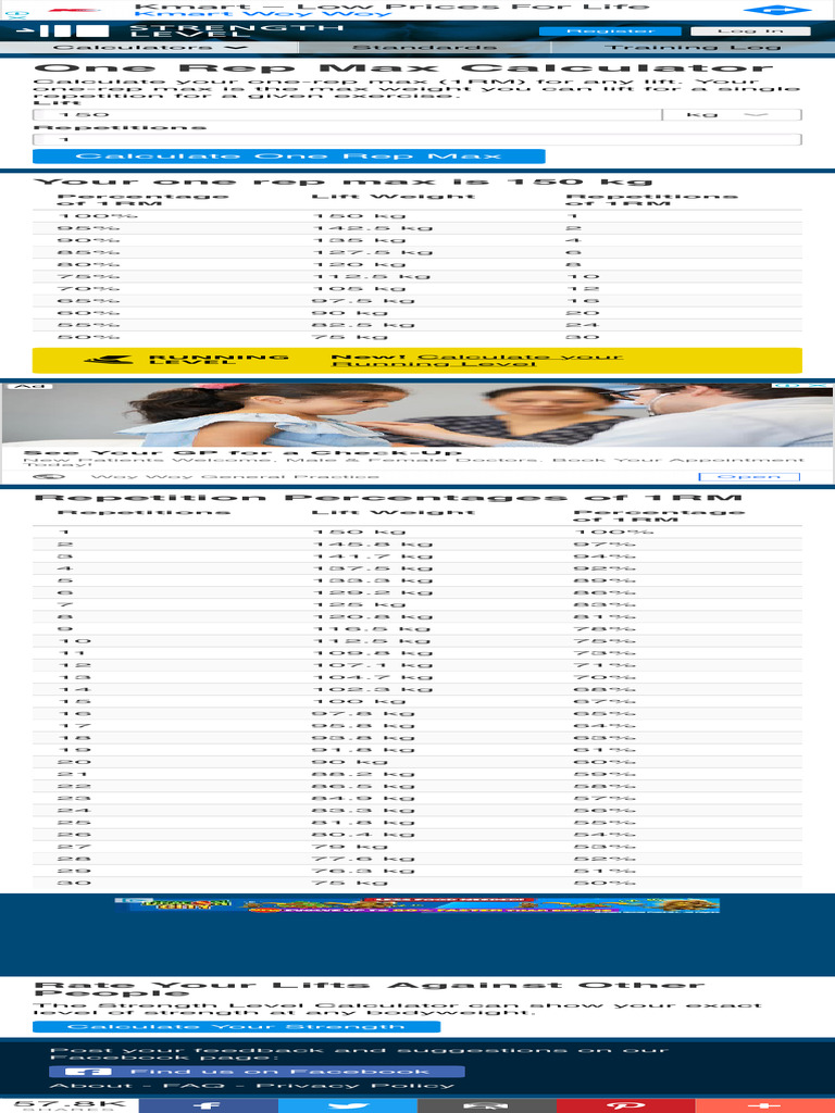 One Rep Max Calculator - Strength Level | PDF | Determinants Of Health ...