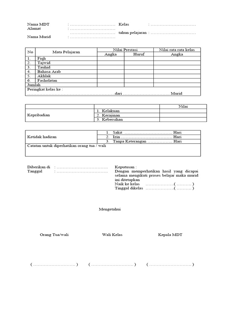 Raport Kelas 3 | PDF
