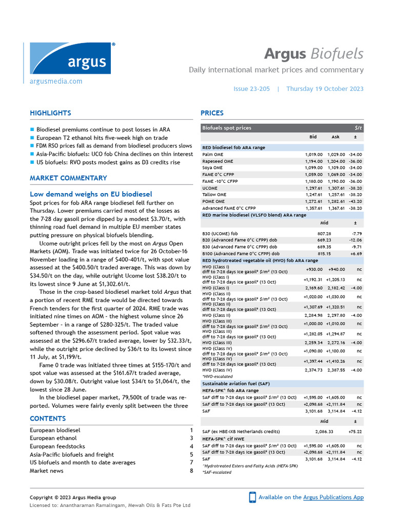 Argus Biofuels (2023-10-19) | PDF