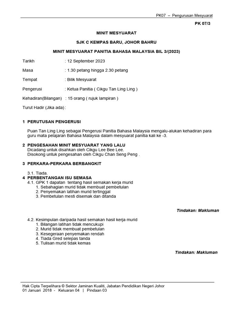 Minit Mesyuarat 2023 | PDF