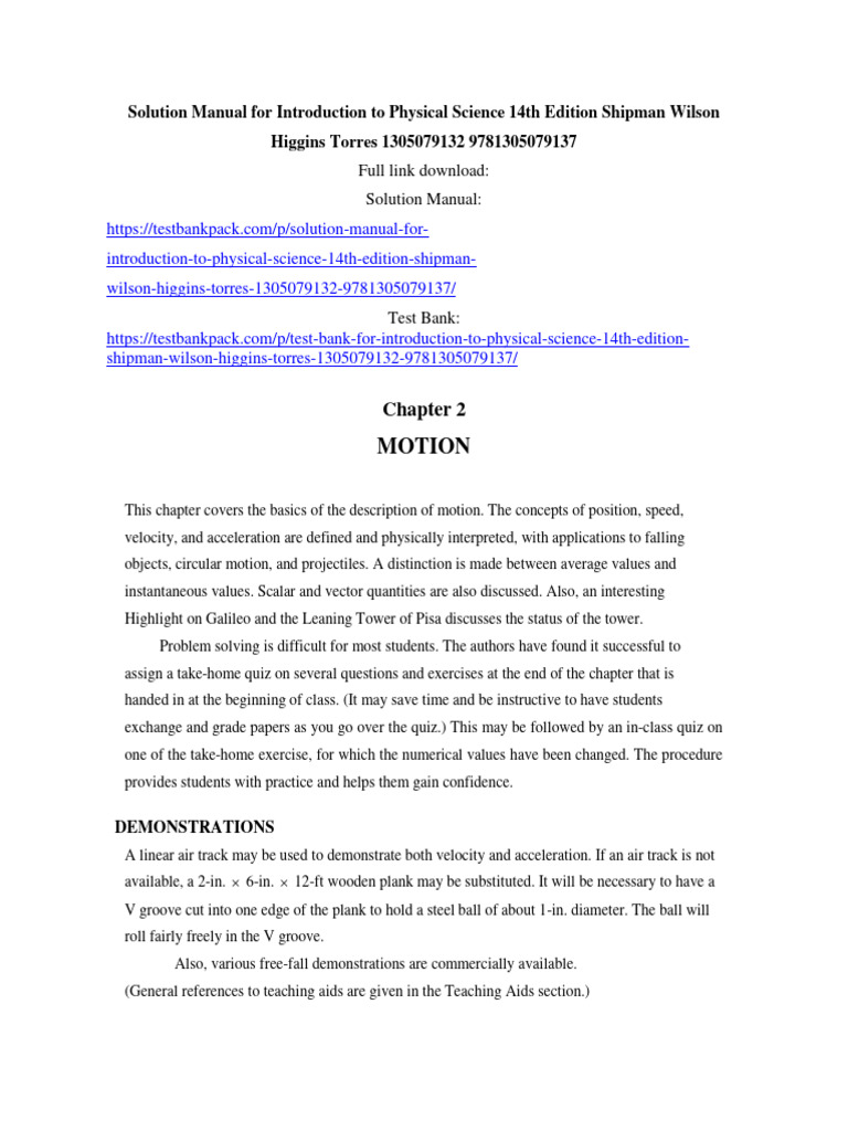 Solution Manual For Introduction To Physical Science 14th Edition Shipman Wilson Higgins Torres ...