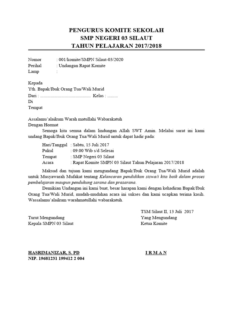 Undangan Komite Sekolah Pdf